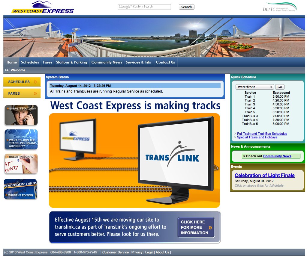 The West Coast Express website is moving to TransLink.ca! - The Buzzer blog